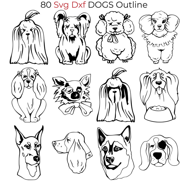 80 Dog Outline SVG DXF: Laser Engrave Clipart Vector Files (digital ...
