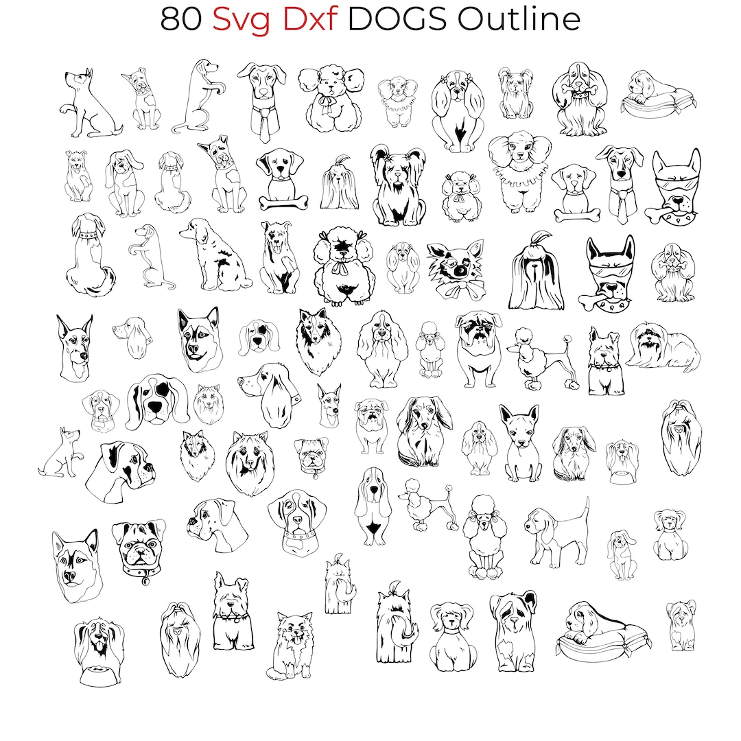 80 Dog Outline SVG DXF: Laser Engrave Clipart Vector Files (digital ...
