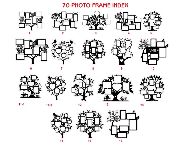Paquete de 70 marcos de fotos SVG DXF: Árbol, Familia, Boda (Descarga ...