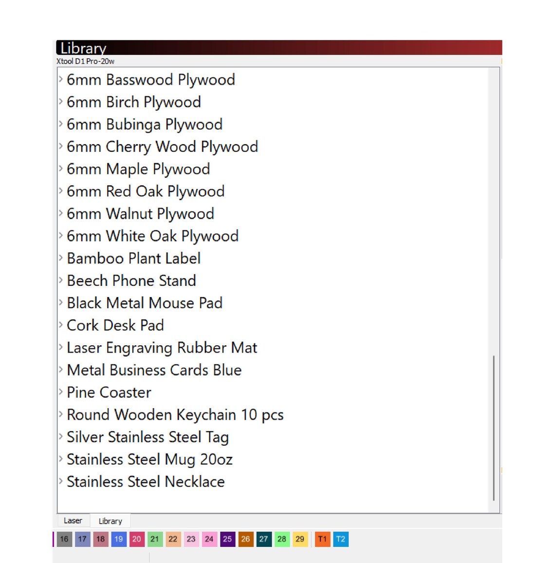 Xtool D1 Pro Laser Lightburn Material Library CLB Files for Wood ...