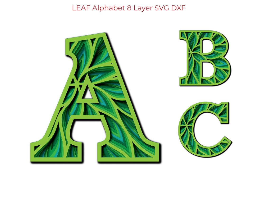 ABC Leaf Alphabet Floral 26 Letters SVG DXF 8 Layered Multilayer for ...
