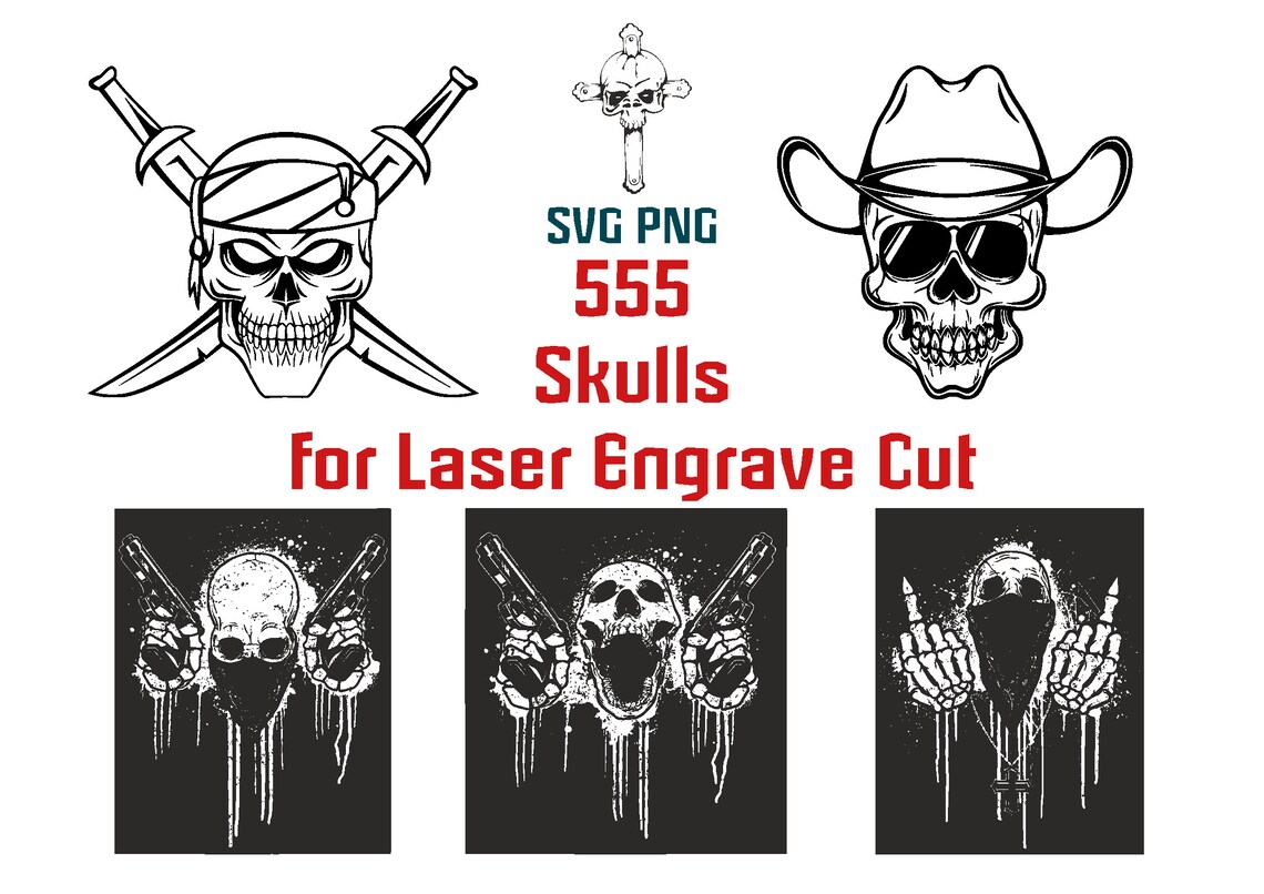 555 SVG PNG Skulls Bundle for Laser Cut Engrave Library Wood - Etsy