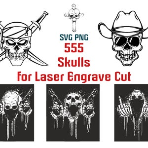 555 SVG PNG Skulls Bundle for Laser Cut Engrave Library, Wood Craft ...