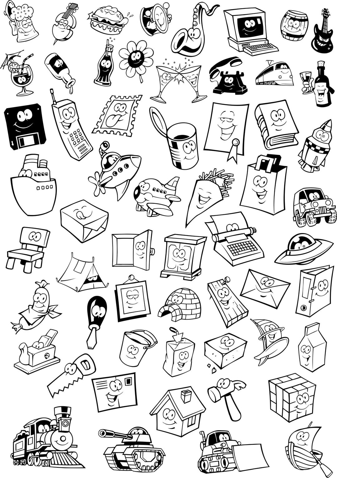 117 SVG PNG Objects Lined Hand Drawn Figures for Laser Engrave Cut ...