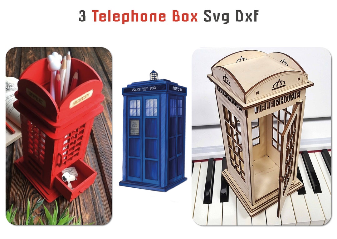 3 SVG DXF Telephone Box Files for Laser Cut Engrave Library, Wood Cut ...