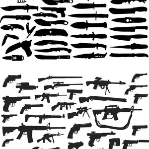287 SVG DXF Weapon Gun Rifle Knife Silhouette Bundle for Lightburn ...