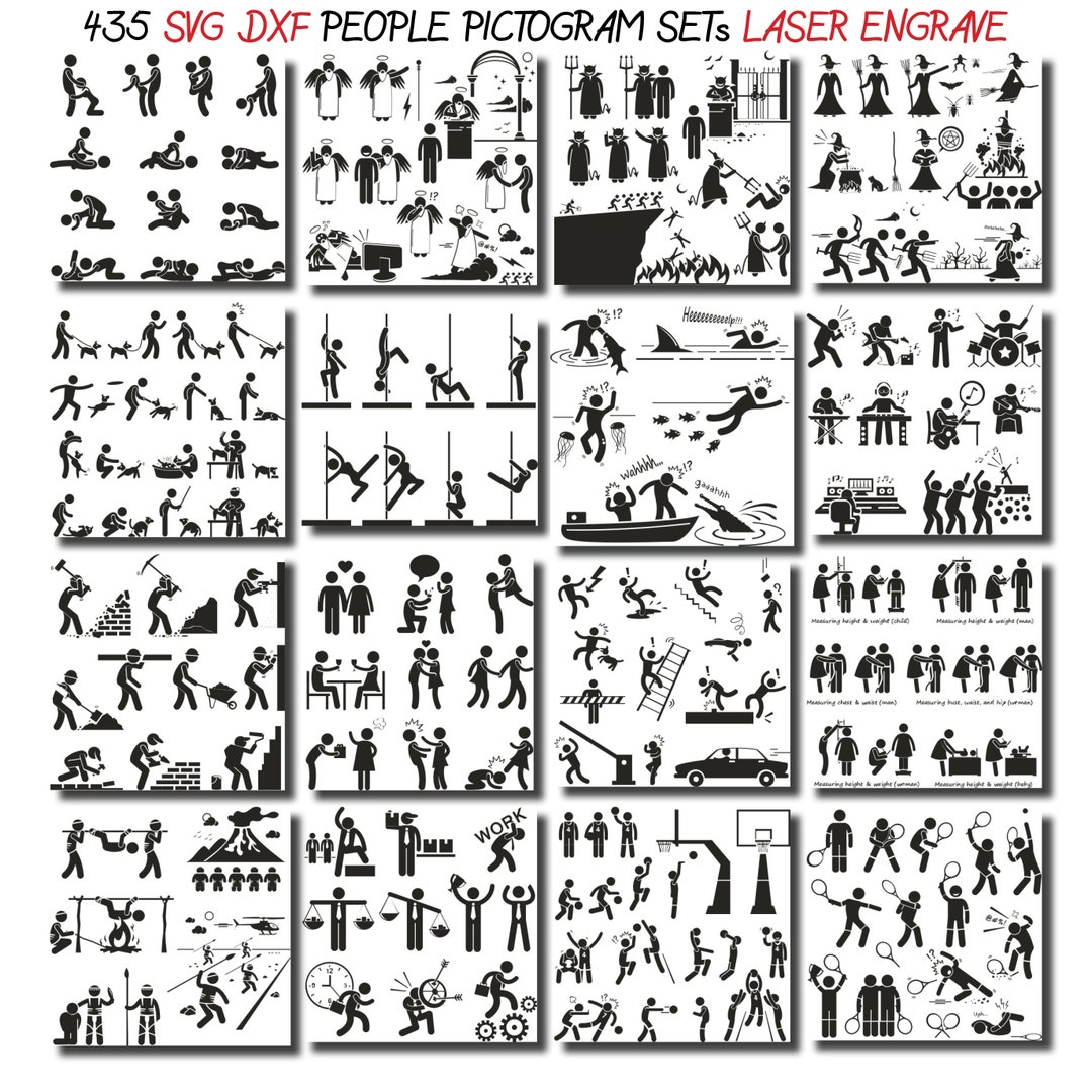 435 SVG Dxf Pictogram People Sets Bundle for Lightburn Laser Engrave - Etsy