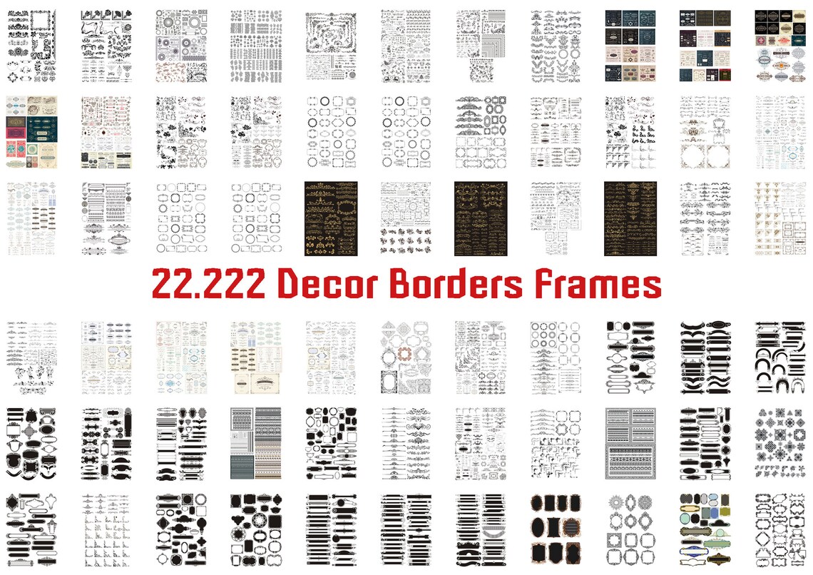 22.222 SVG PNG Decor Frames Borders Monogram Line Panel Bundle - Etsy