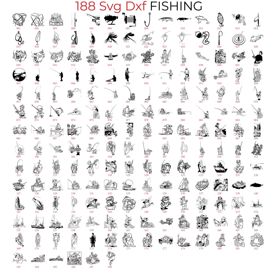 188 SVG DXF Fishing Bundle for Laser Engrave With Index, Fish Hook ...