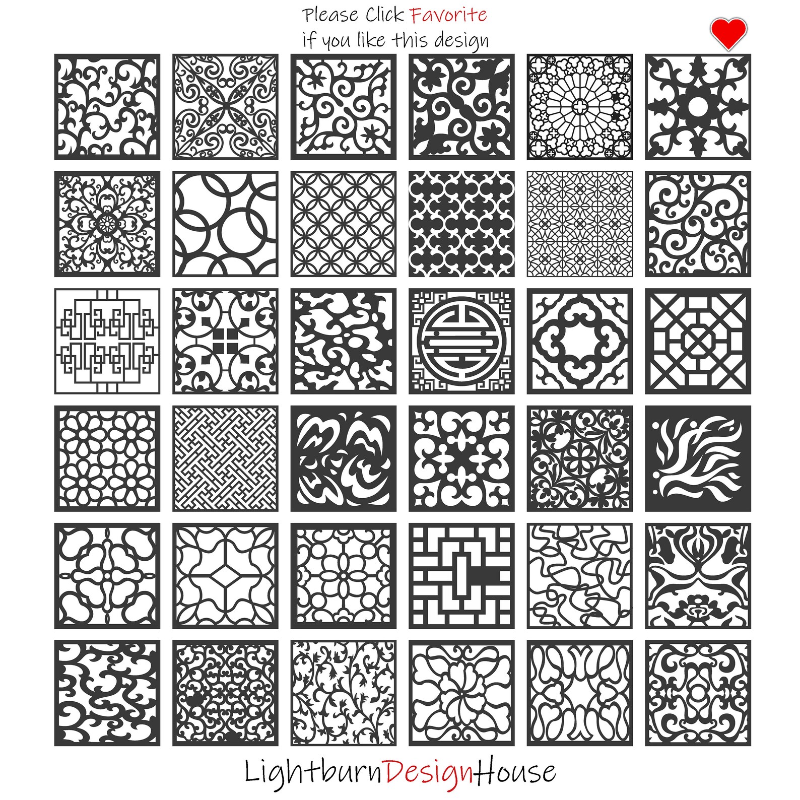 Square Pattern SVG DXF Bundle for Laser Cut Wall Decor, Decorative ...