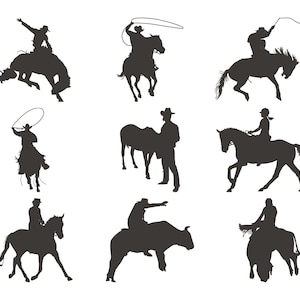 68 SVG DXF Cowboy Silhouette Clipart Bundle for Lightburn Laser Engrave ...