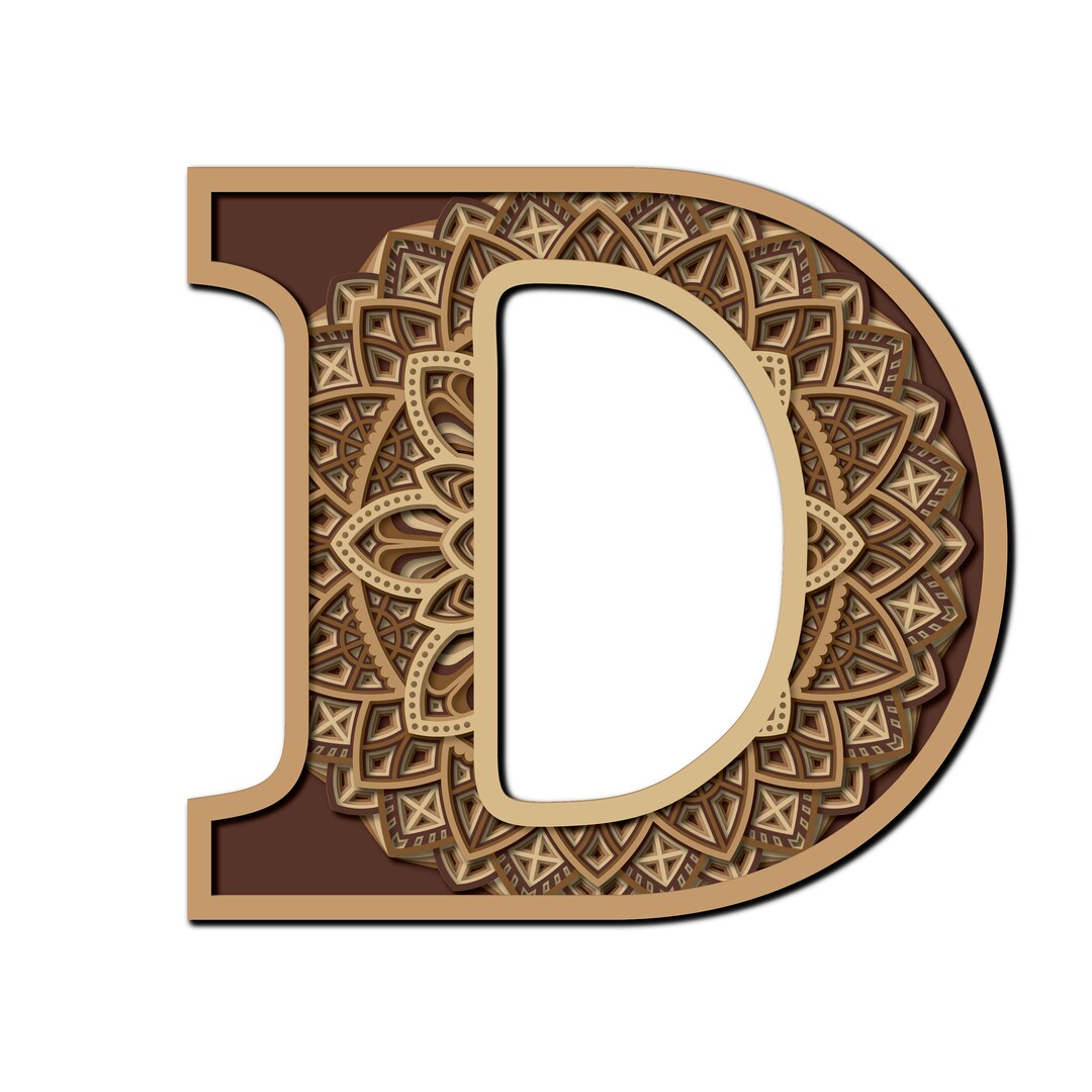 Letter D Mandala Floral SVG DXF 8 Layered Multilayer for Wood Laser ...