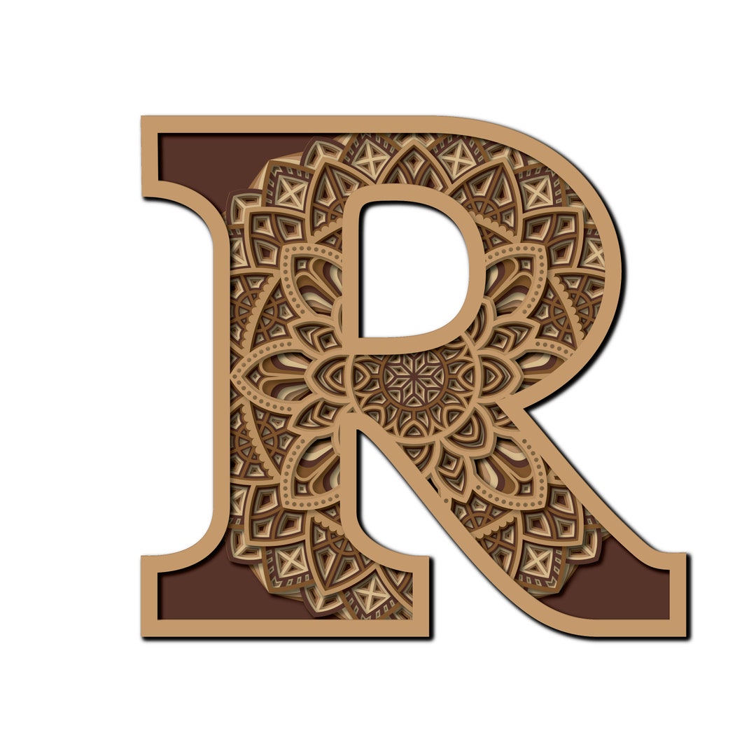 Letter R Mandala Floral SVG DXF 8 Layered Multilayer for Wood Laser ...