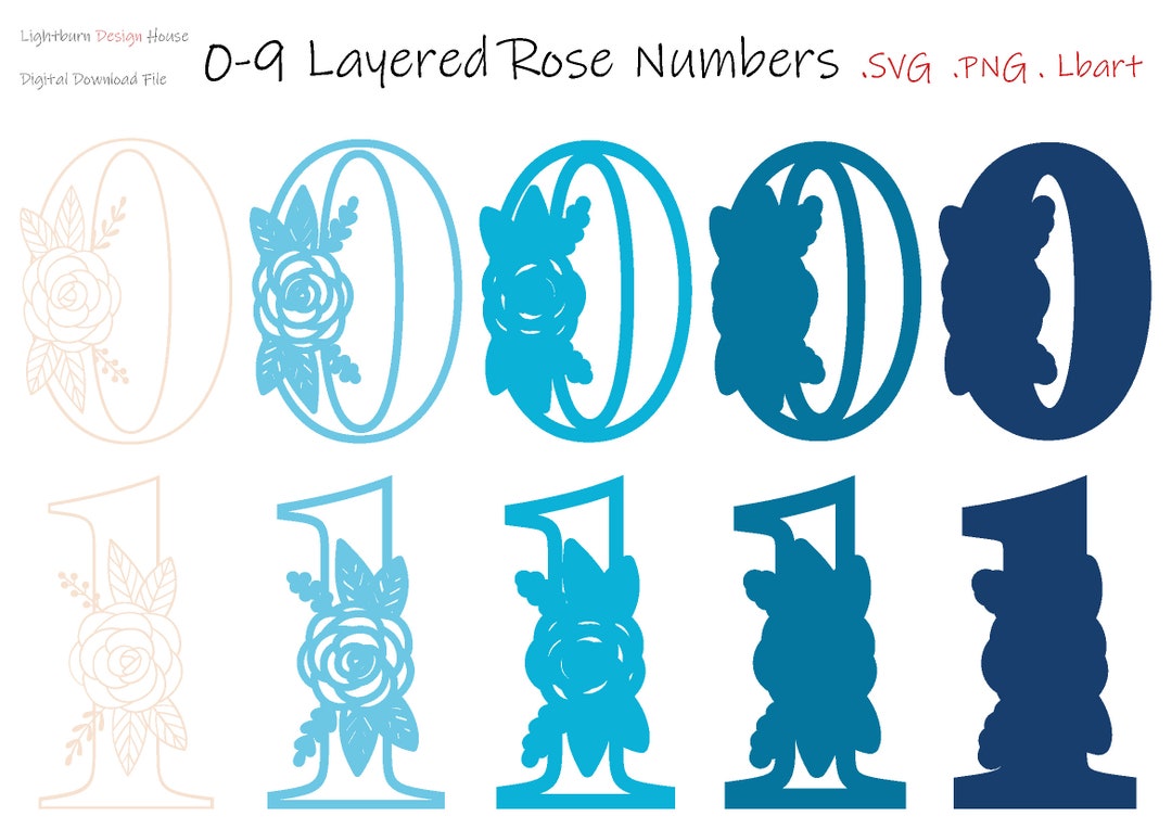 3d Rose Numbers Layered Floral Alphabet Multilayer 0-9 SVG Png ...