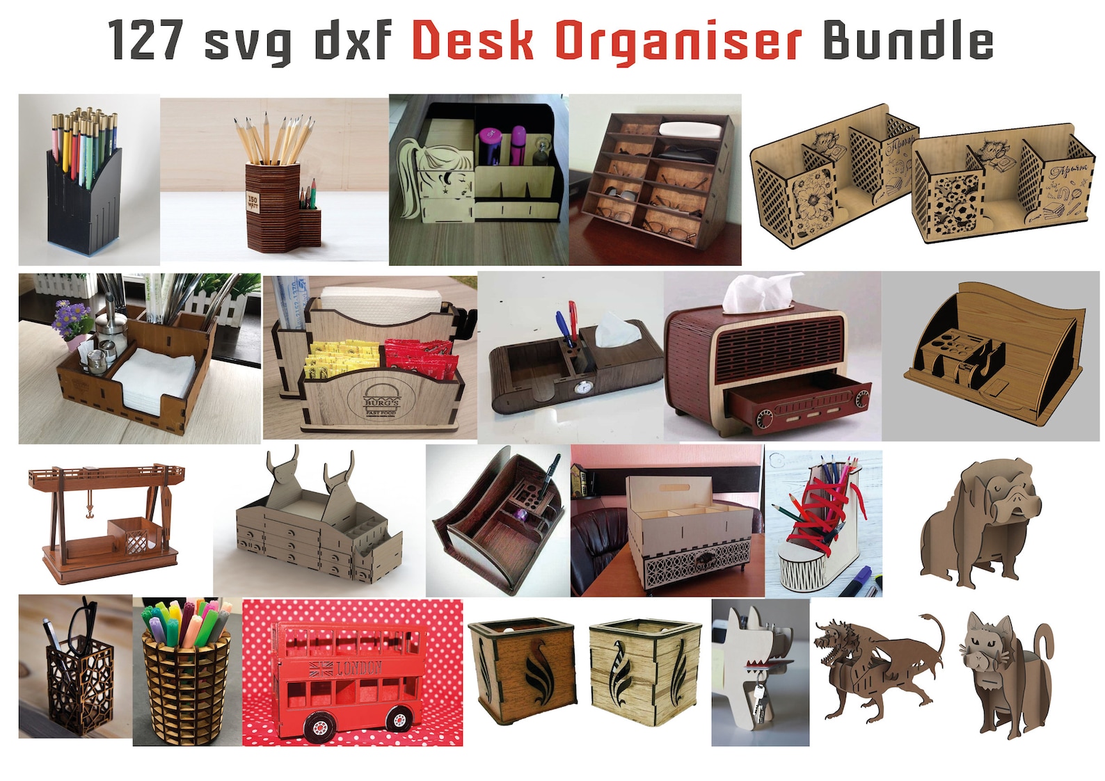 127 Svg Dxf Desk Organiser for Laser Cut Engrave Library Wood - Etsy
