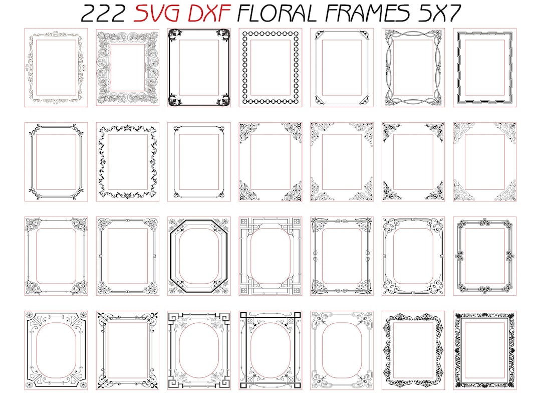 222 Svg Dxf Floral Flower Photo Frame Bundle 5x7 Inches Nursery Room ...