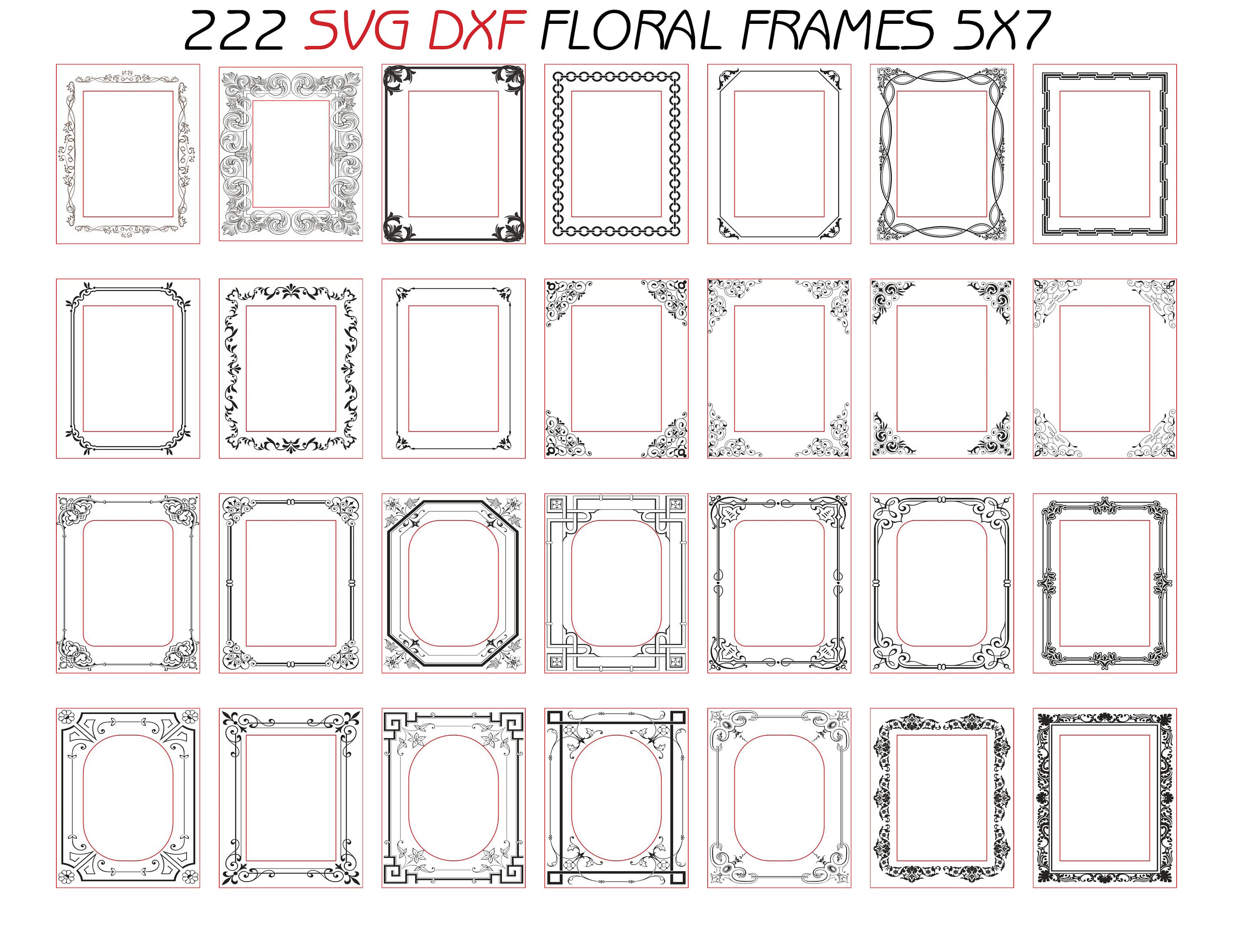 222 Svg Dxf Floral Flower Photo Frame Bundle 5x7 Inches - Etsy