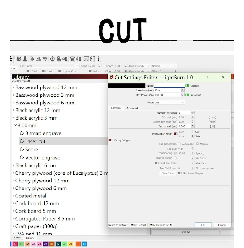 Lightburn Material Library CLB Files for Xtool: Engrave & Cut Settings ...