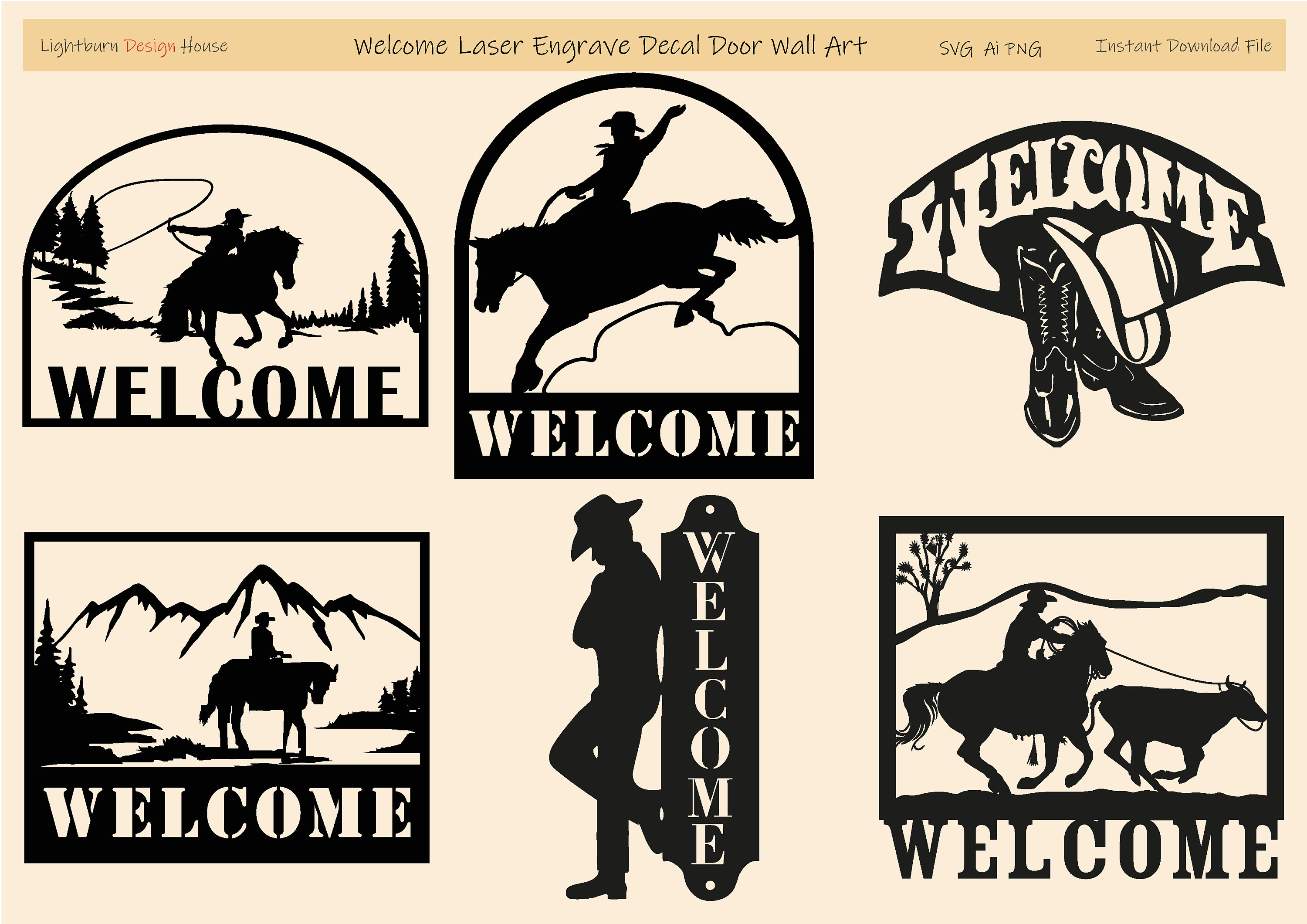 Cowboy Welcome Sign SVG PNG Bundle: Laser Cut Files (digital Download ...