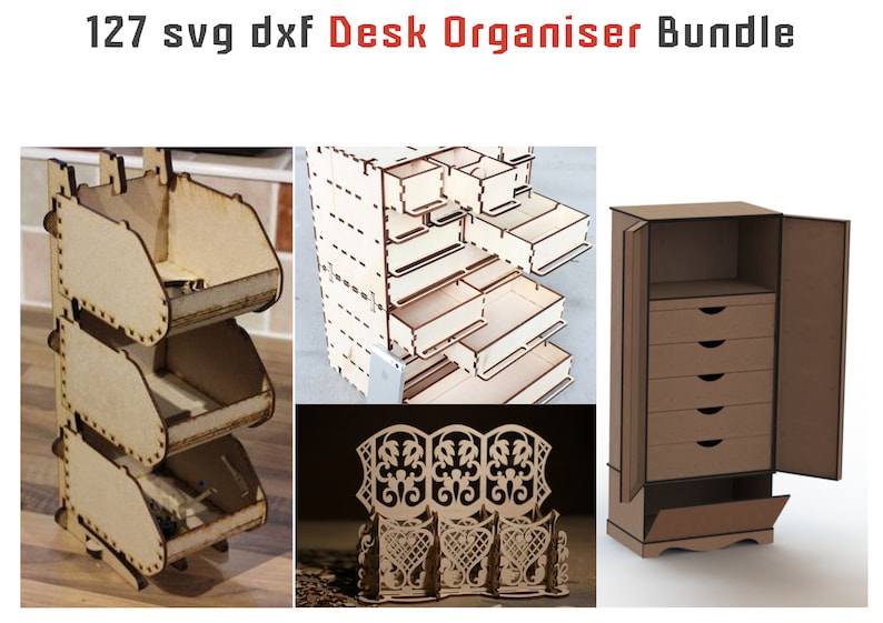 127 Svg Dxf Desk Organiser for Laser Cut Engrave Library Wood - Etsy