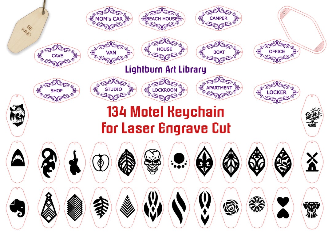 134 Motel Style Keychain Bundle Lightburn Art Library Lbart Files for ...