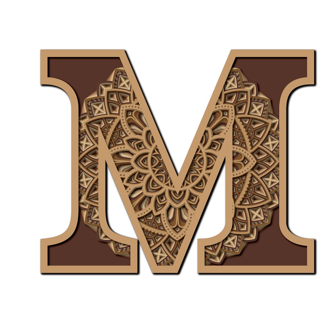 Letter M Mandala Floral SVG DXF 8 Layered Multilayer for Wood Laser ...
