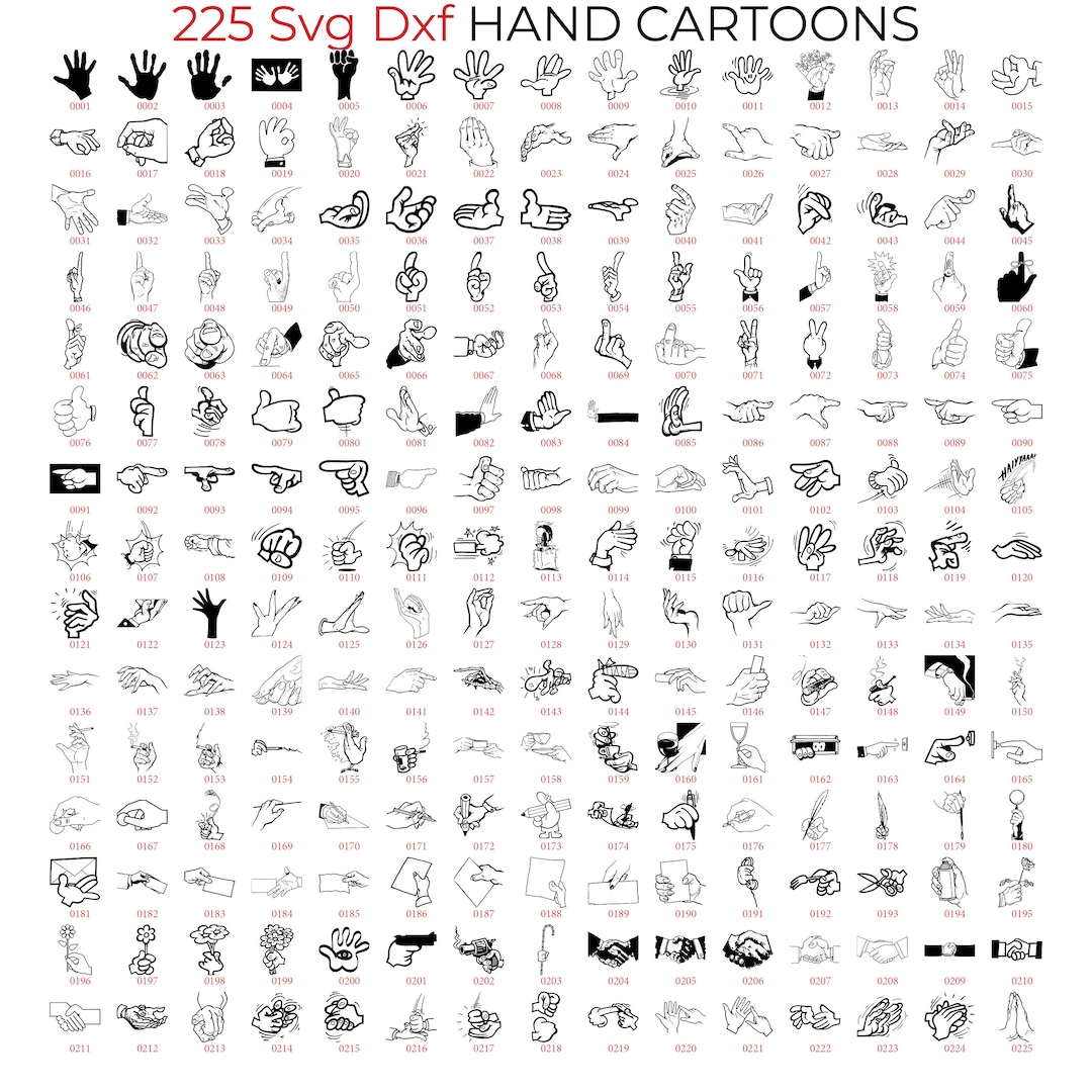 225 Svg Dxf Hands Bundle for Laser Engrave With Index - Etsy