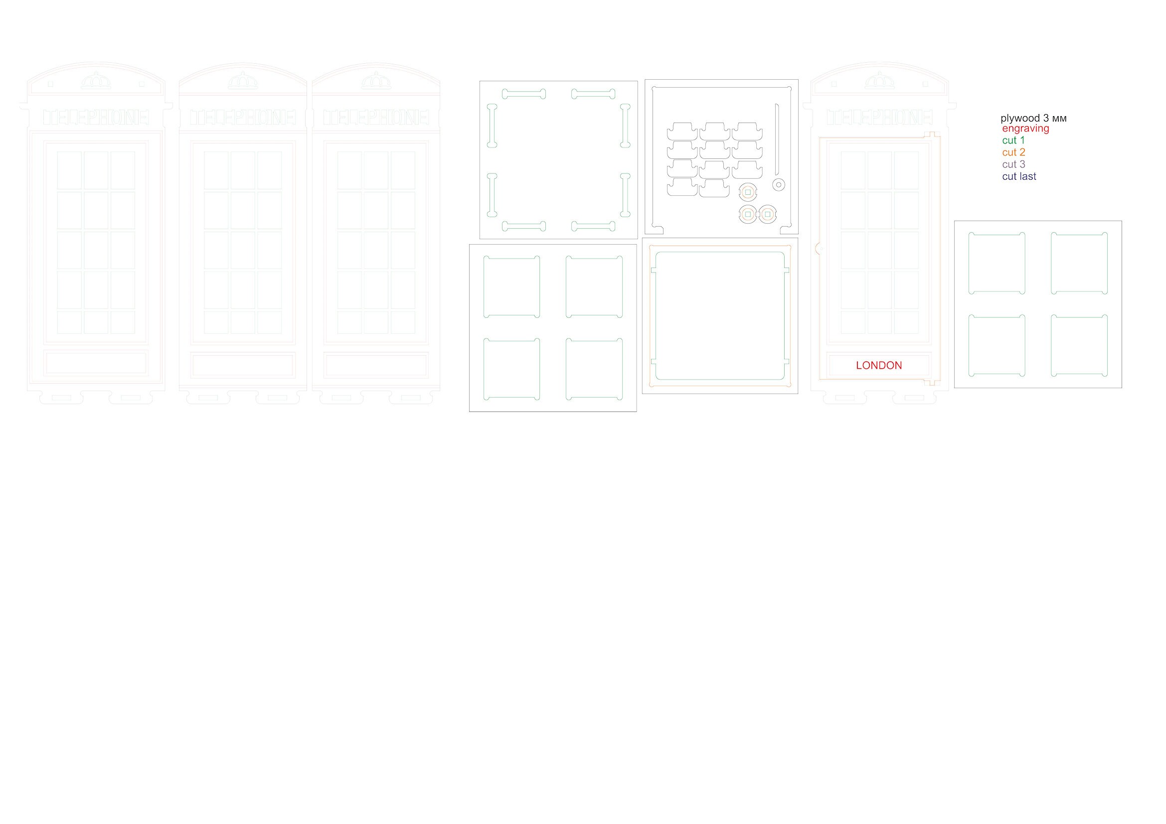 3 SVG DXF Telephone Box Files for Laser Cut Engrave Library - Etsy