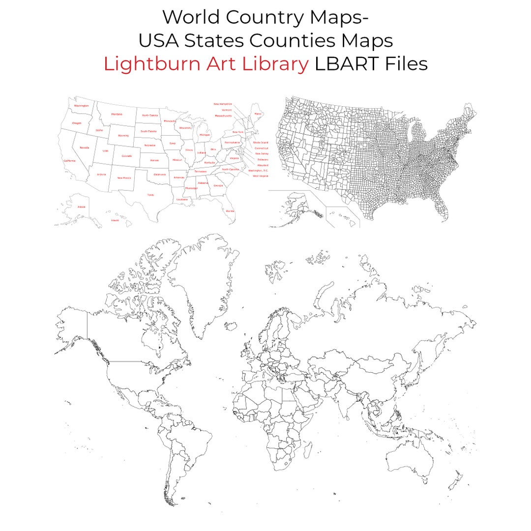 USA States County Maps World Maps of Countries With Border Lines ...