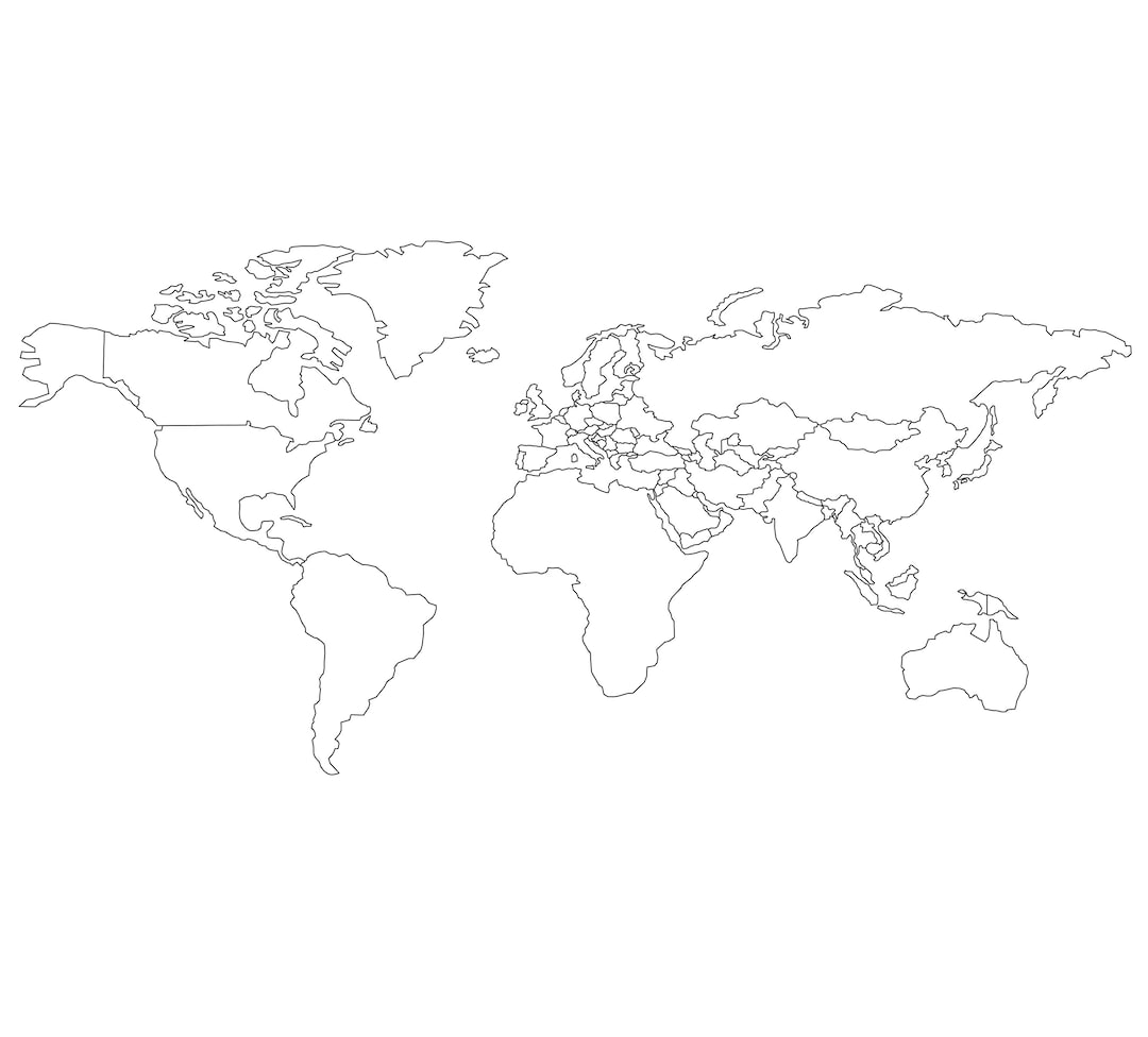World Map Country Border Lines SVG DXF for Lightburn Laser Engrave - Etsy