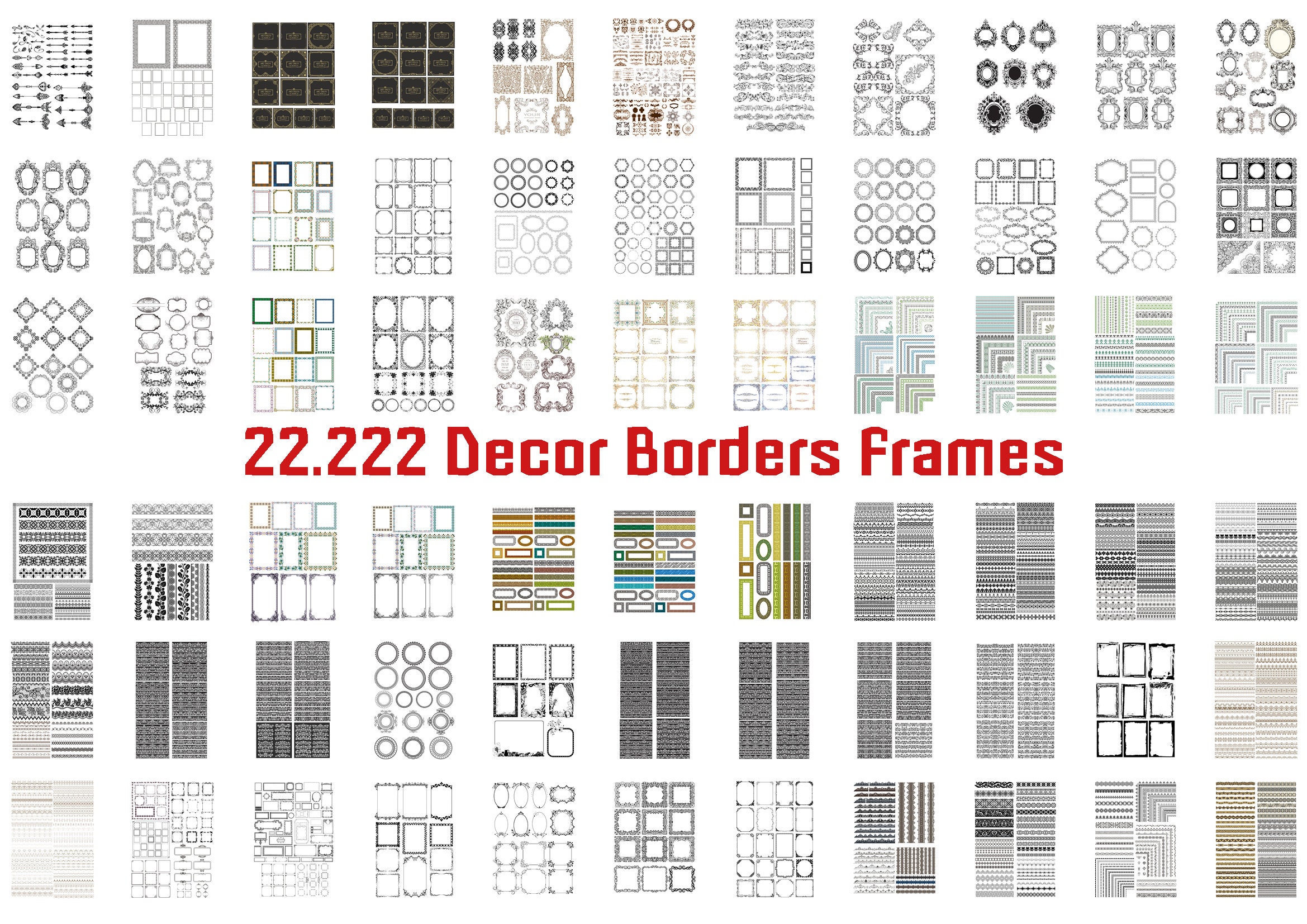 22.222 SVG PNG Decor Frames Borders Monogram Line Panel Bundle - Etsy