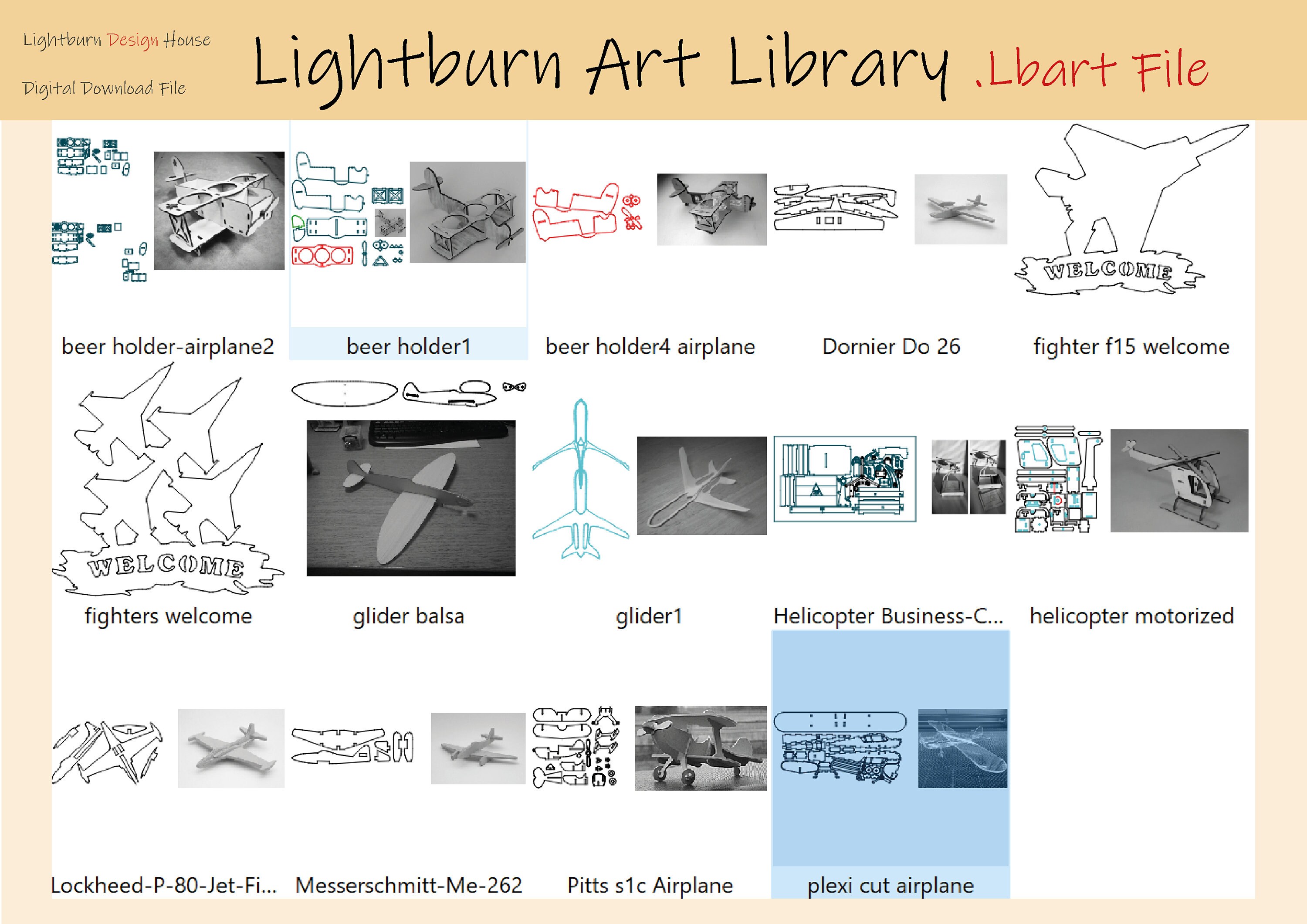 Lightburn Art Library 34 Aircraft Airplane LBART Files for Laser Cut ...