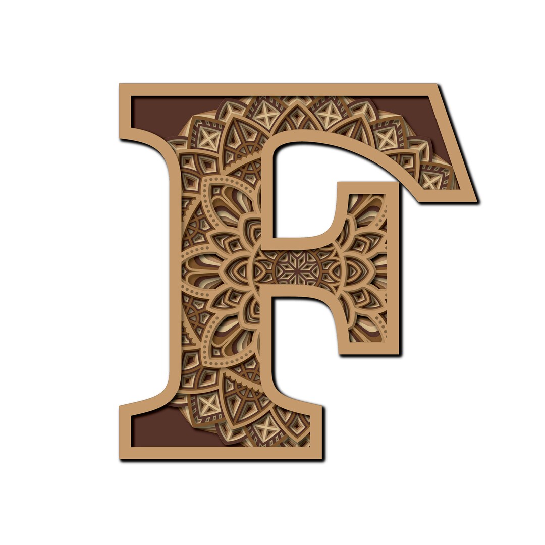 Letter F Mandala Floral SVG DXF 8 Layered Multilayer for Wood Laser Engrave Cricut Paper Cut ...