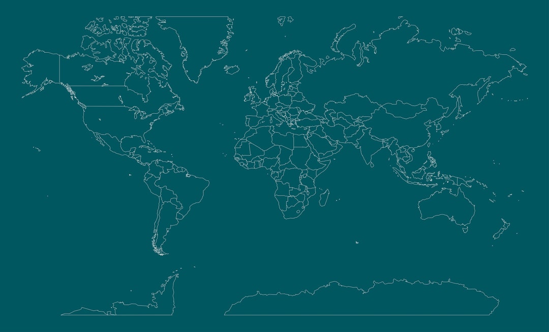 World Map Country Border Lines SVG DXF for Lightburn Laser Engrave - Etsy