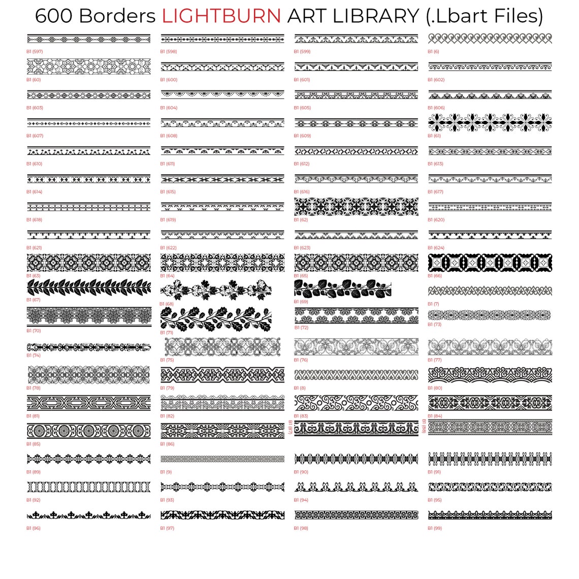 600 SVG Borders Lightburn Art Library LBART Files for Laser Engrave ...