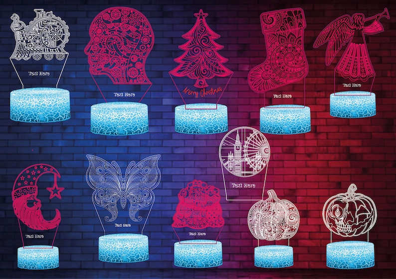 232 Acrylic LED Lamp SVG DXF Laser Cut Files, Animals Mandala Christmas ...