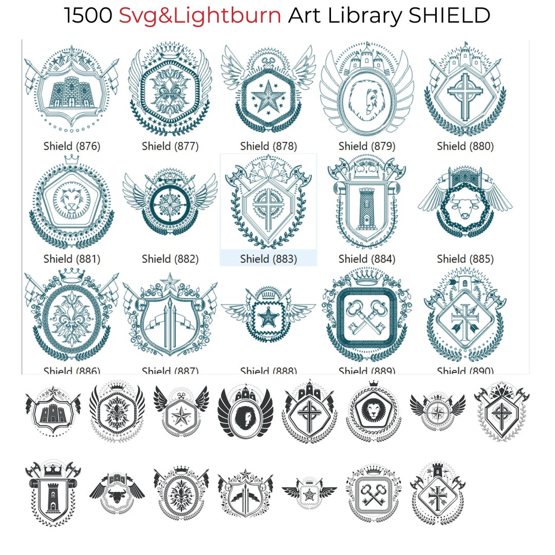 1500 Shields SVG Lightburn Art Library (.lbart) Files for Laser Engrave ...