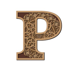 Letter P Mandala Floral SVG DXF 8 Layered Multilayer for Wood Laser ...
