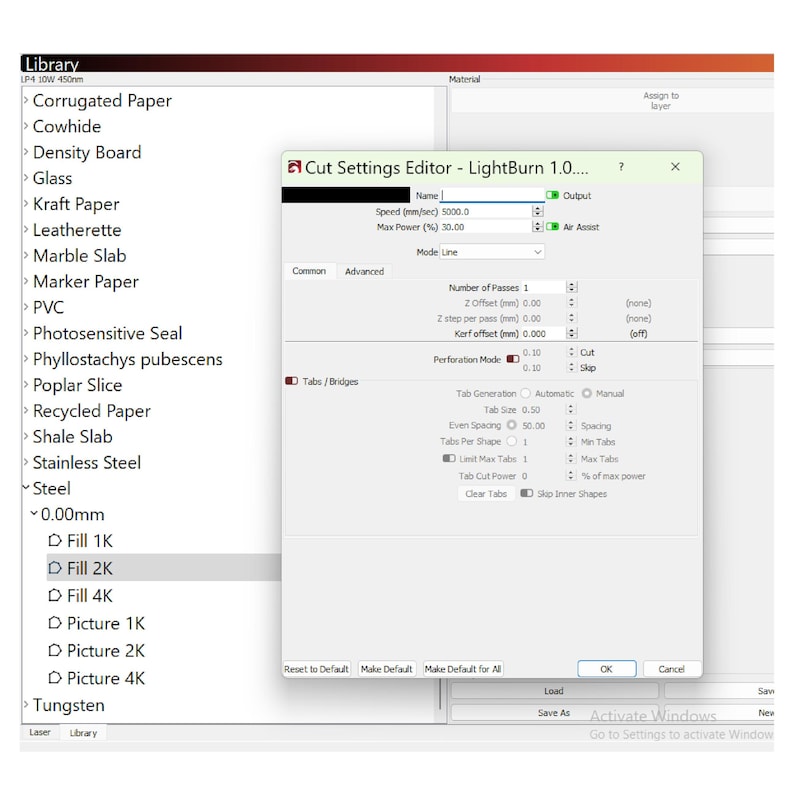 Laserpecker LP4 Lightburn Material Library CLB Files, Optimized Laser ...