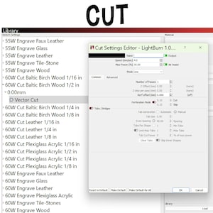 Omtech CO2 Laser Lightburn Material Library CLB Files for Wood Acrylic ...
