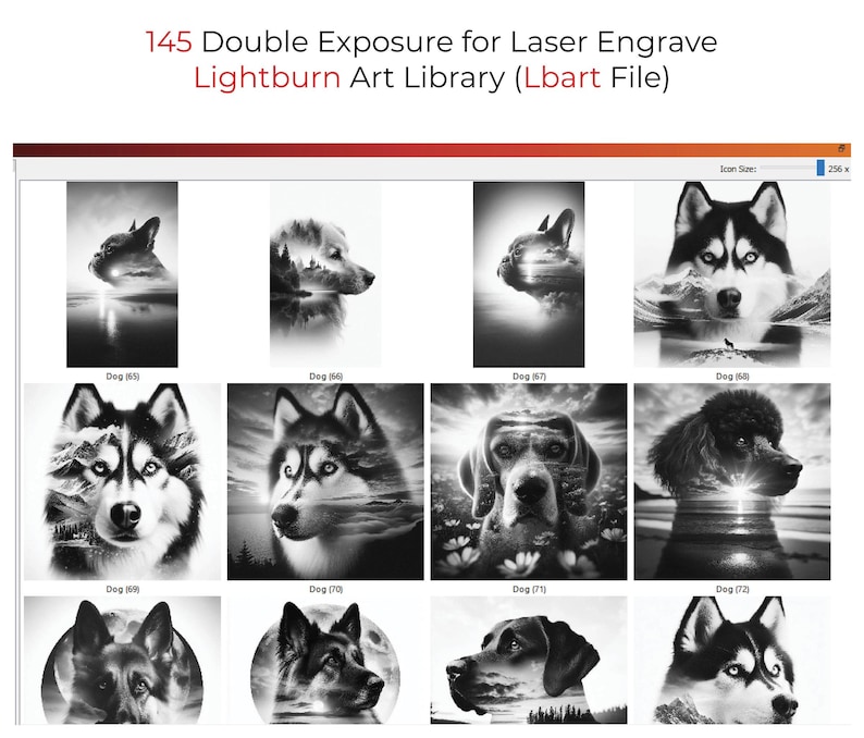 145 Double Exposure Dog Lightburn Art Library LBART Files for Laser ...