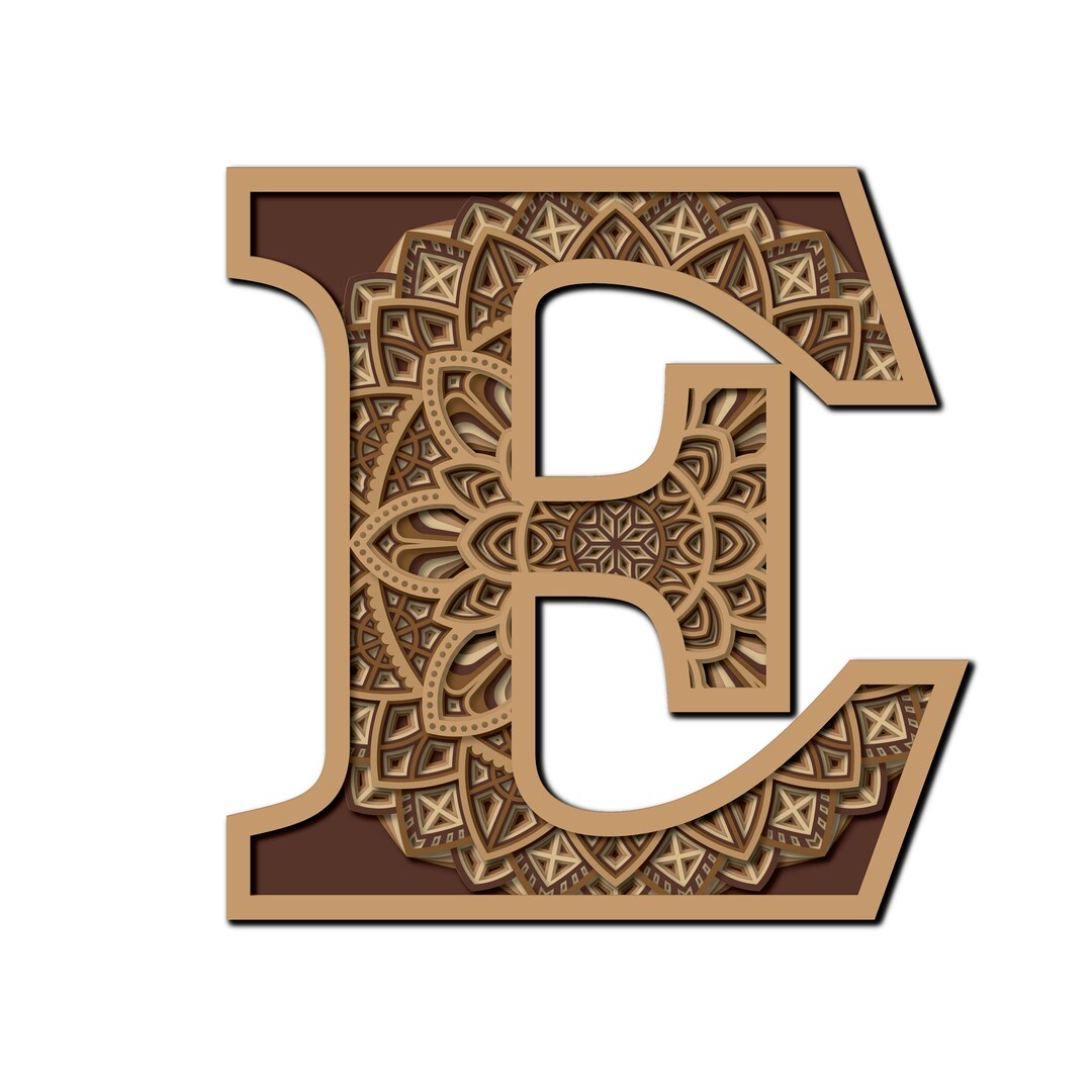 Letter E Mandala Floral SVG DXF 8 Layered Multilayer for Wood Laser ...