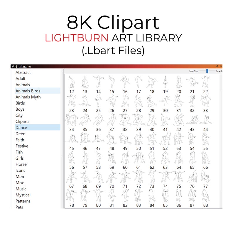 8K Lightburn Clipart Art Library LBART Vector Files for Laser Engrave ...