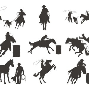 68 SVG DXF Cowboy Silhouette Clipart Bundle for Lightburn Laser Engrave ...