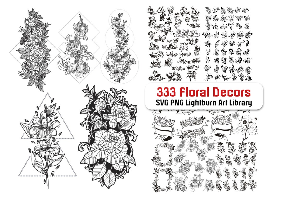 333 Floral Decors: Laser Cut SVG PNG Lightburn Patterns (lbart File) - Etsy