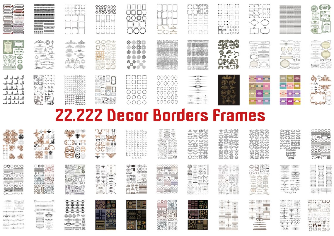 22.222 SVG PNG Decor Frames Borders Monogram Line Panel Bundle - Etsy