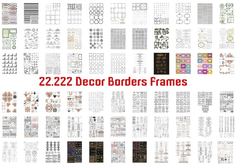 22.222 SVG PNG Decor Frames Borders Monogram Line Panel Bundle - Etsy