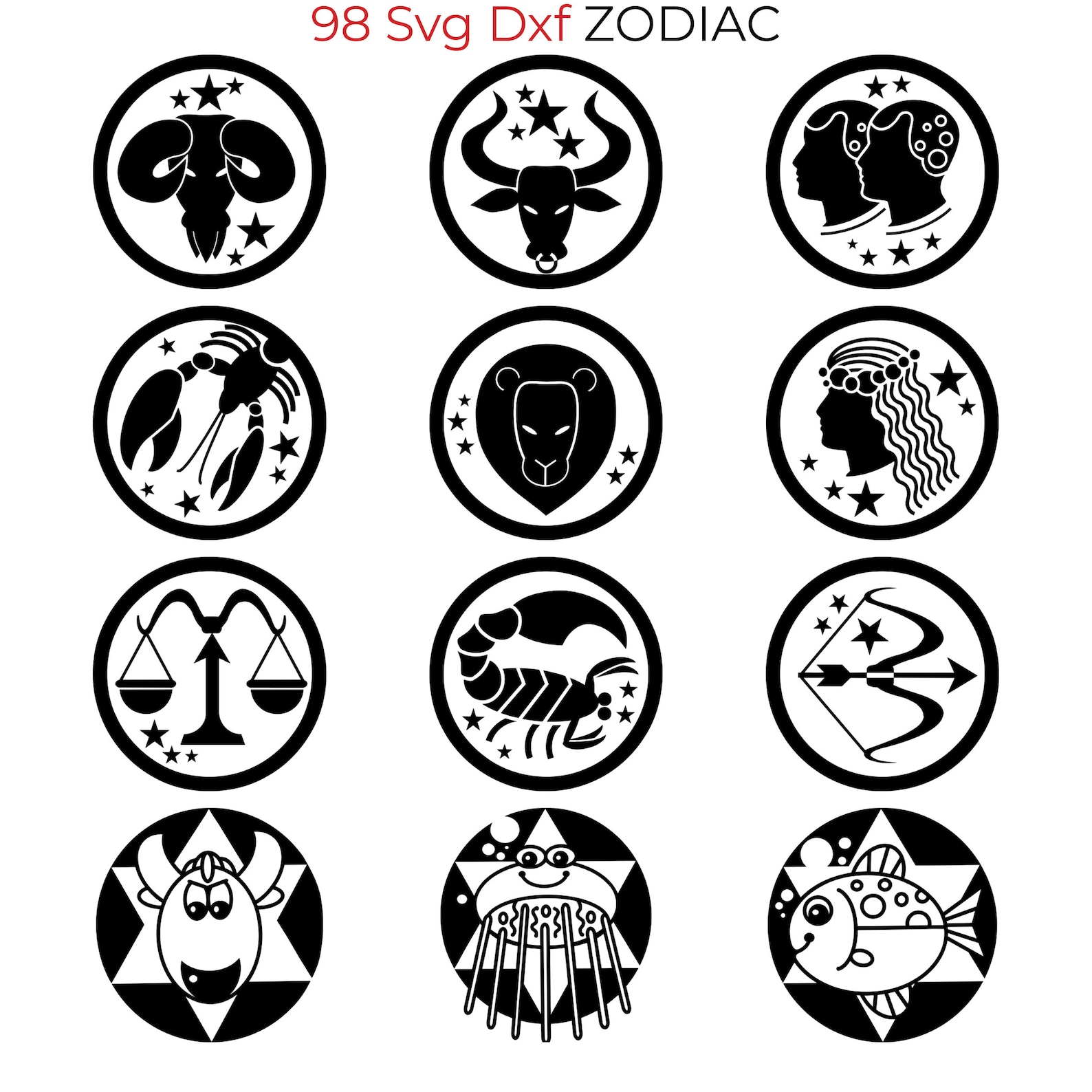 98 Svg Dxf Zodiac Bundle for Laser Engrave With Index - Etsy