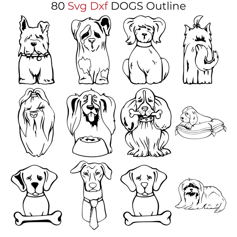 80 Dog Outline SVG DXF: Laser Engrave Clipart Vector Files (digital ...