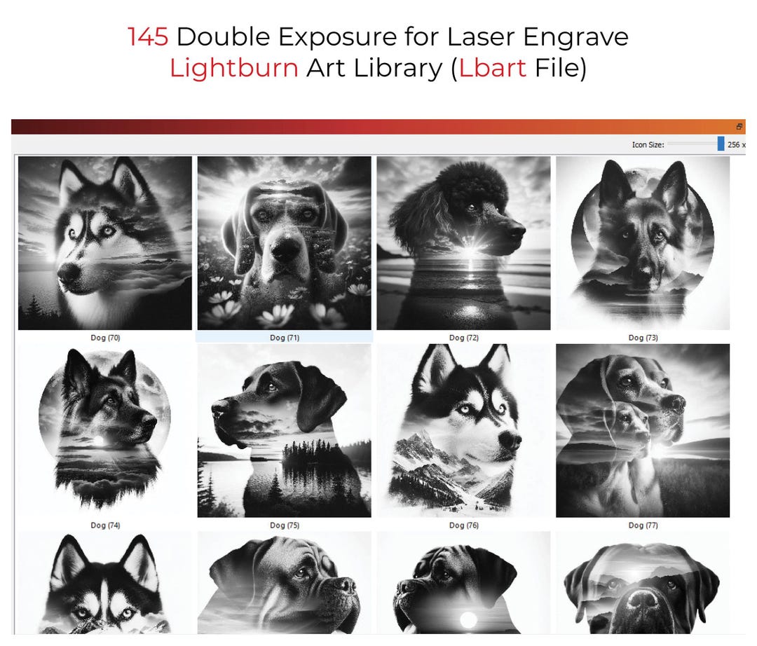 145 Double Exposure Dog Lightburn Art Library LBART Files for Laser ...